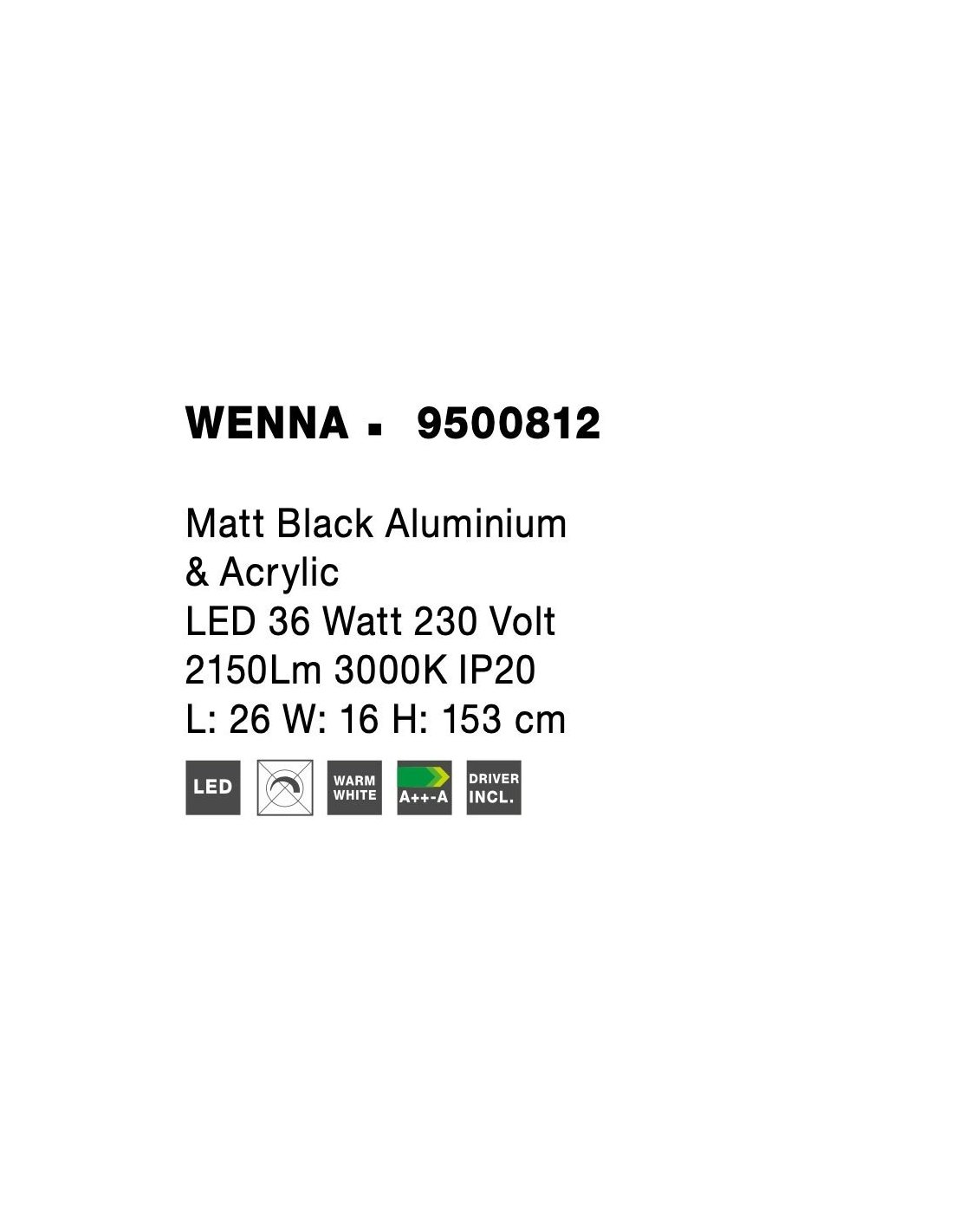 Matt Black Aluminium & Acrylic LED 38 Watt 230 Volt 3363Lm 3000K IP20 L ...